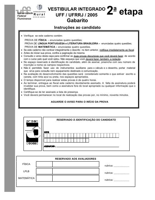 Prova/Gabarito (pdf, 182 Kb) - Uff