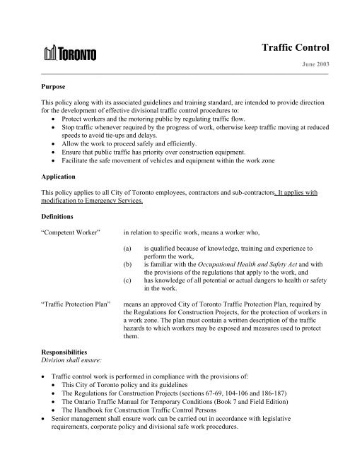 Traffic Control Policy & Standards Approved - City of Toronto
