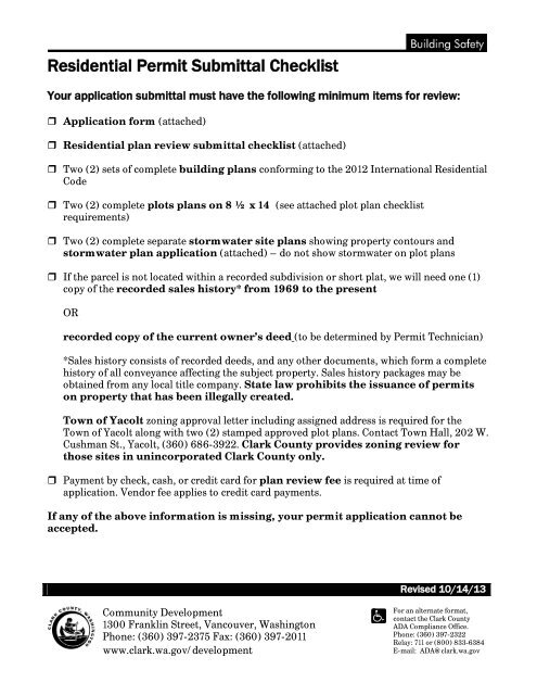 Residential Permit Submittal Checklist - Clark County Residential Permit Submittal Checklist - Clark County