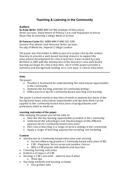 Teaching & Learning in the Community - Faculty Development ...