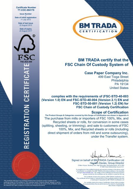 view the certificate - Case Paper Company, Inc.