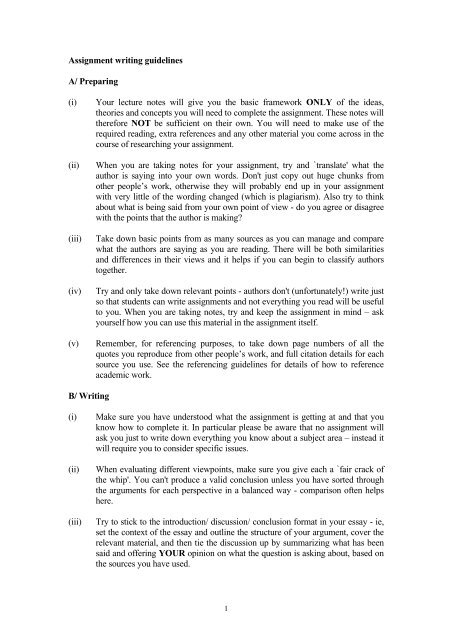 Guidance On Assignment Writing