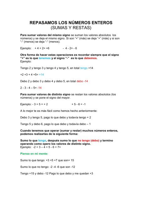 Enteros suma y resta - IES Barrio de Bilbao