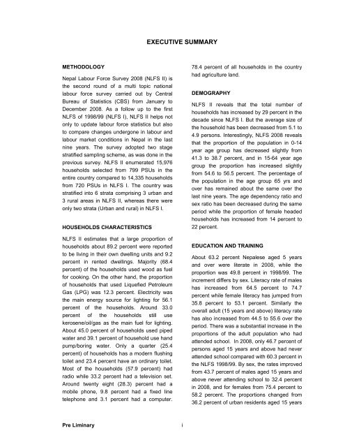 Executive Summary Of Nepal Labor Force Survey 2008 Ii
