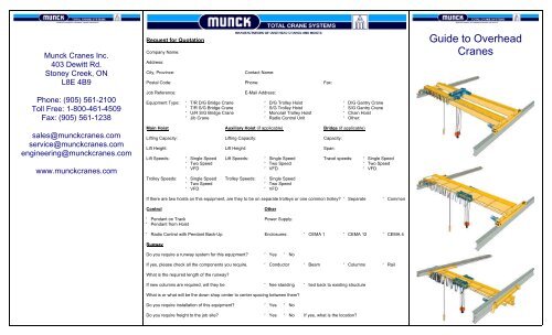 Guide to Overhead Cranes - Munck Cranes Inc.