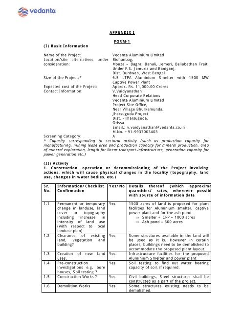 APPENDIX I FORM-1 - West Bengal Pollution Control Board