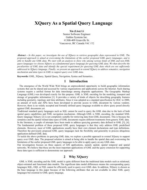 XQuery As a Spatial Query Language - Ucmss.com