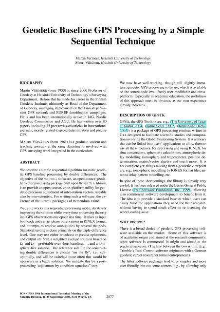 Geodetic Baseline GPS Processing by a Simple Sequential ... - GPSTk