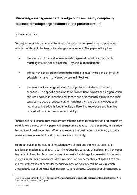 Knowledge management at the edge of chaos - ThinkingShift