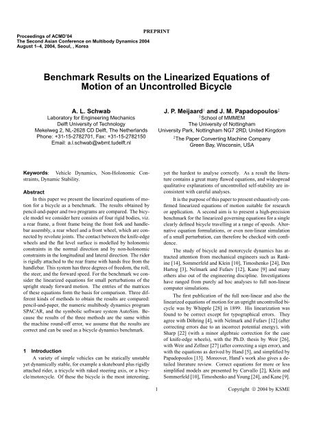 Pdf 124k Bicycle Dynamics