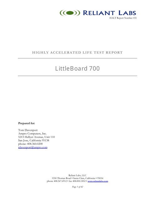 HALT Test Report Template - Ampro