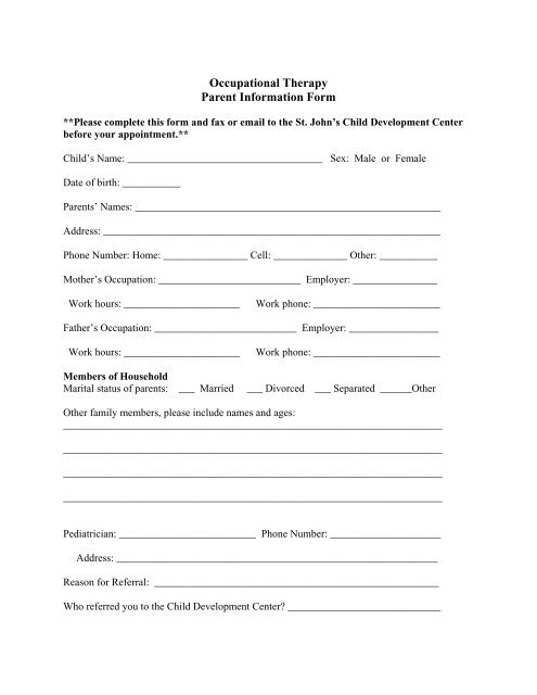 Occupational Therapy Information Sheet - Mercy