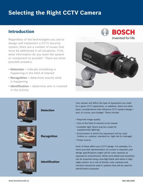 Selecting the Right CCTV Camera (PDF) - Bosch Security Systems