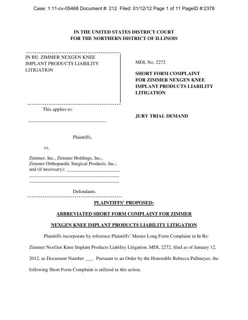 Short Form Complaint Northern District Of Illinois short-form-complaint-northern-district-of-illinois