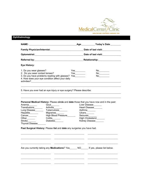 Optometry Patient History Form