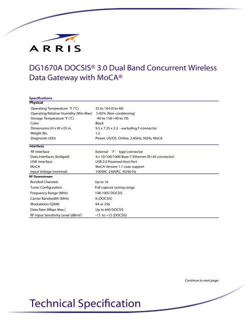 Technical Specification - Arris
