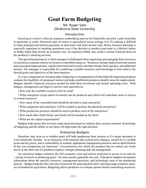 Goat Farm Budgeting - Langston University Research and Extension
