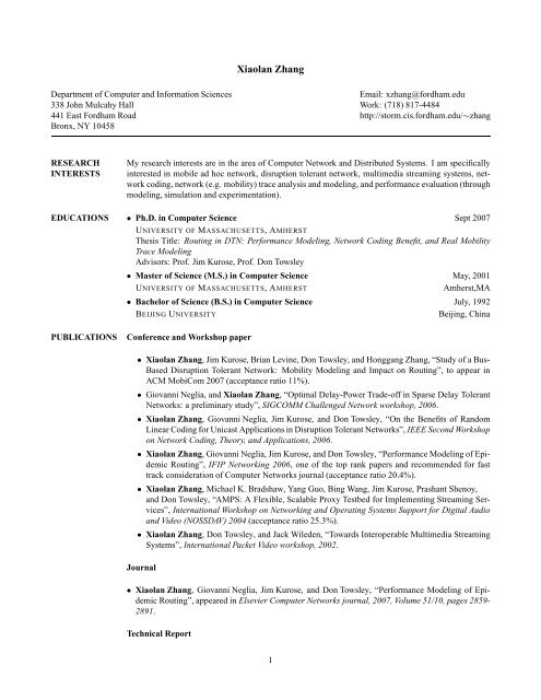 Xiaolan Zhang Computer And Information Sciences Fordham 