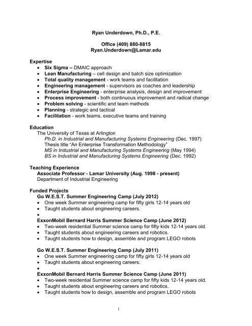 Ryan Underdown - College of Engineering - Lamar University