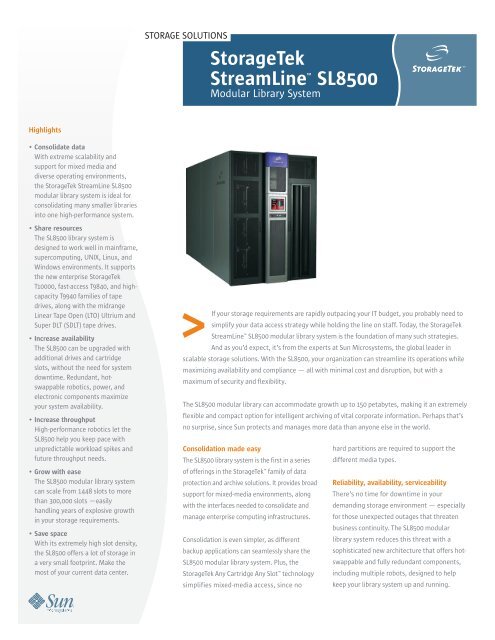 StorageTek StreamLineTM SL8500 Modular Library ... - EquipNet