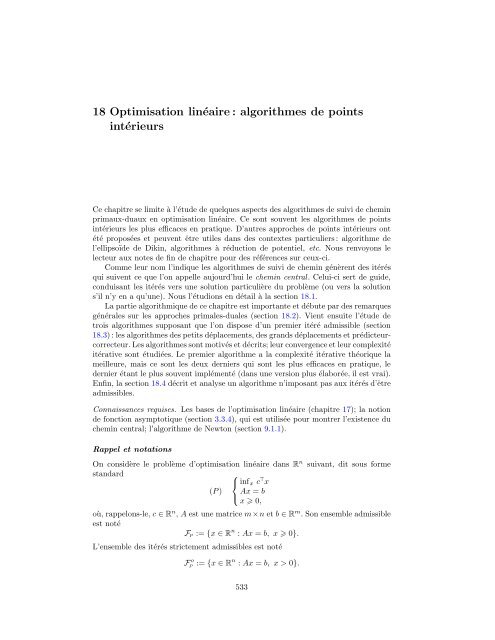18 Optimisation linÃƒÂ©aire : algorithmes de points intÃƒÂ©rieurs - Inria