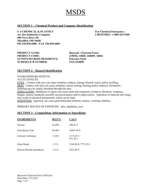 MSDS - US Chemical & Plastics