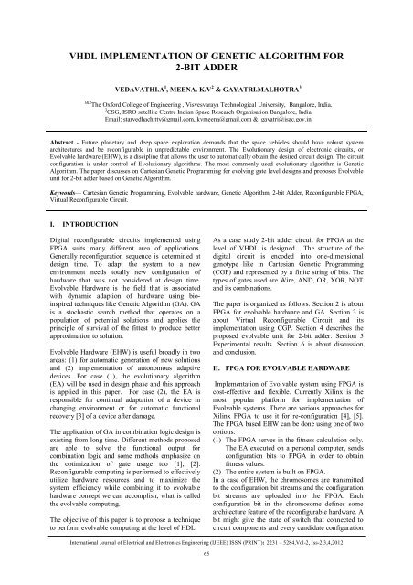 Vhdl Implementation Of Genetic Algorithm For 2 Bit Adder