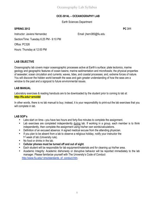 Oceanography Lab Syllabus - Earth & Environment