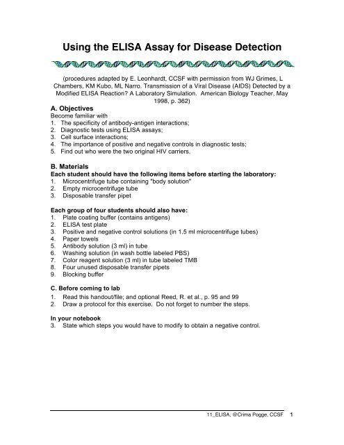 Using the ELISA Assay for Disease Detection - Fog.ccsf.edu