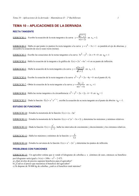 TEMA 10 â APLICACIONES DE LA DERIVADA