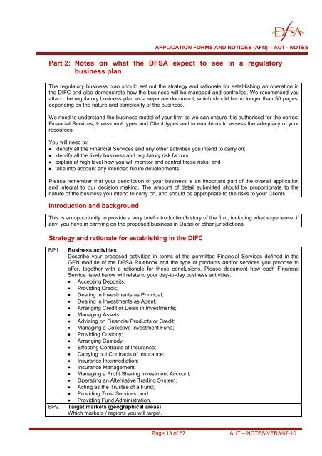 Part 2: Notes on what the DFSA expect to see in a ... - DFSA Rulebook