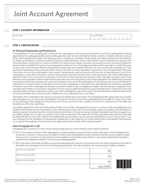 JOINT ACCOUNT AGREEMENT