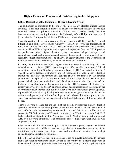 Higher Education Finance And Cost-Sharing In The Philippines
