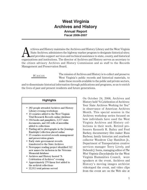 West Virginia Archives and History - West Virginia Division of ...