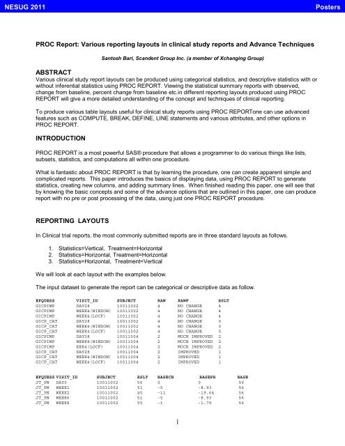 PROC REPORT: Various Reporting Layouts in Clinical ... - NESUG
