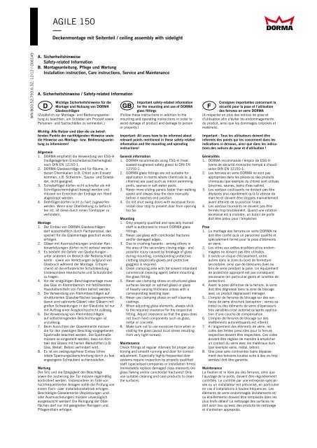 Installation instruction DORMA AGILE 150 ceiling assembly with ...