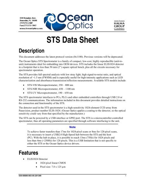 STS Data Sheet - Ocean Optics OEM Division
