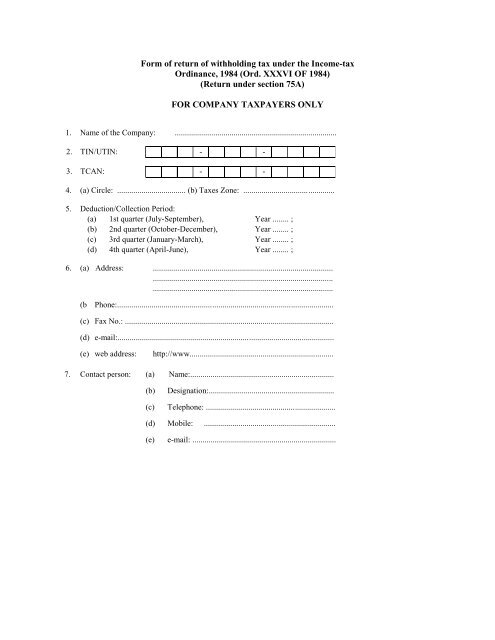 Withholding Tax return form