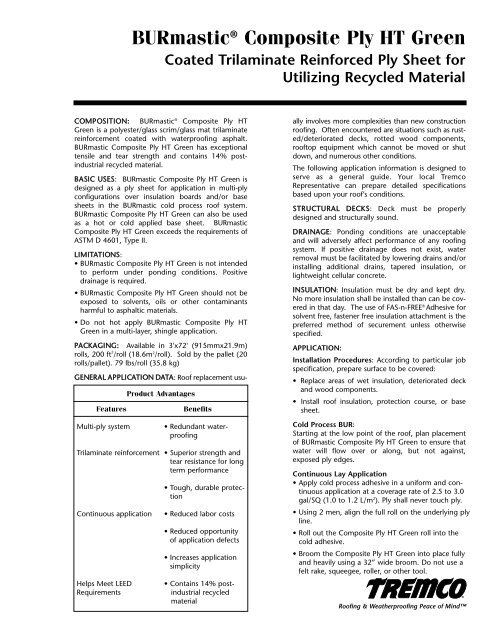 BURmasticÂ® Composite Ply HT Green Coated ... - Tremco Roofing
