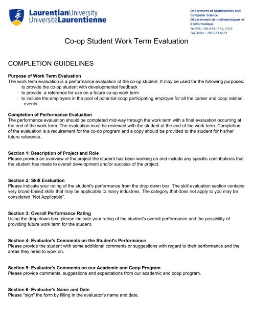 Co-op Student Work Term Evaluation