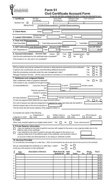 Form 51 Civil Certificate Account Form - Legal Aid Ontario