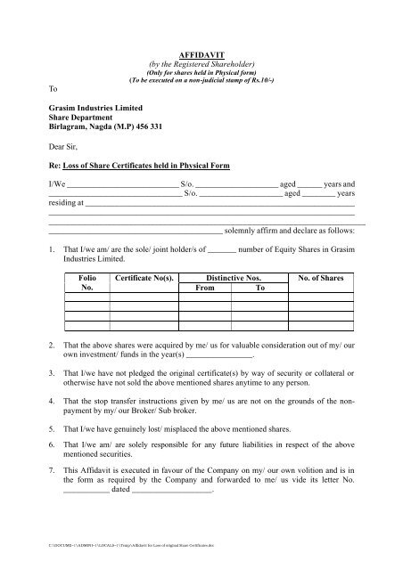 Duplicate Share Certificate Format I m New To This Subject And I Got 