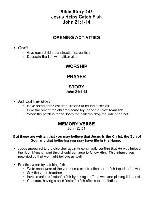 Bible Story 242 Jesus Helps Catch Fish John 21:1-14 OPENING ...