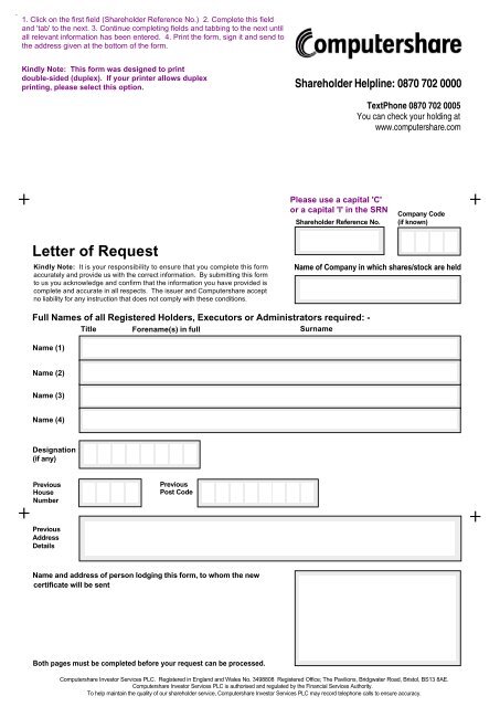 Letter of Request - Computershare