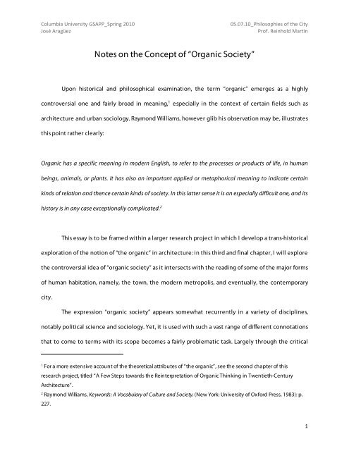 Notes on the Concept of “Organic Society” - Columbia University ...