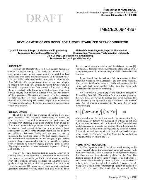 Proceedings of ASME IMECE - The Department of Applied Mechanics