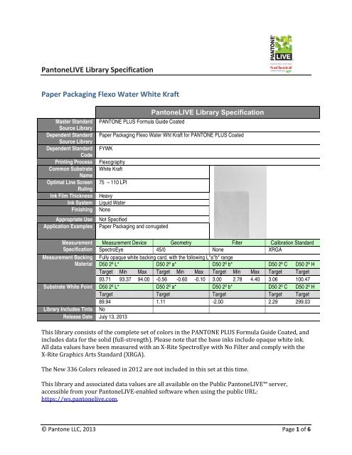 PantoneLIVE Paper Packaging Flexo Water White Kraft - X-Rite