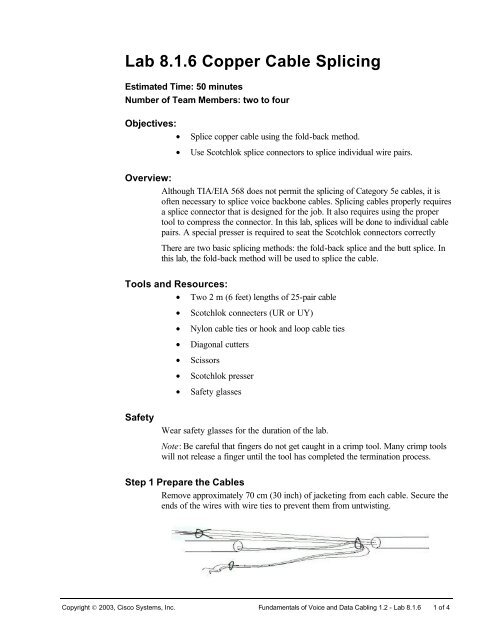 Lab 8.1.6 Copper Cable Splicing