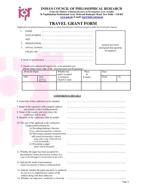 Travel Grants Application Form - Indian Council of Philosophical ...