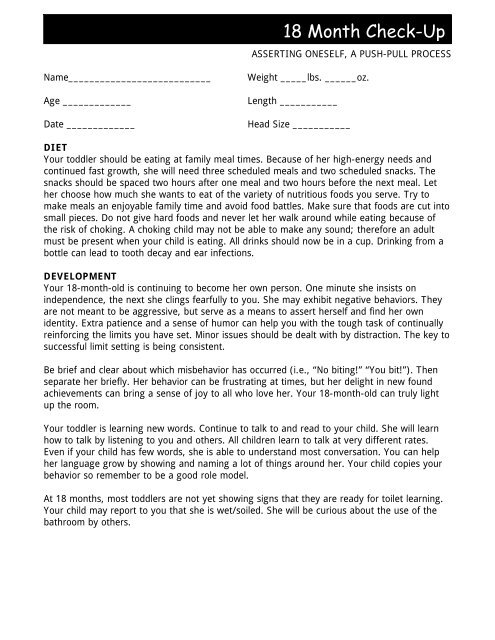 18 Month Check-Up - UW Health